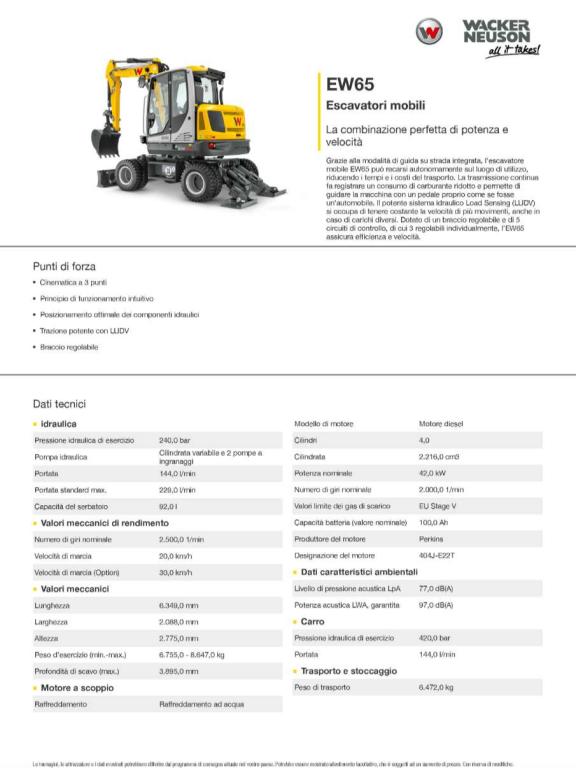 Wacker Neuson EW 65 - Wheel excavator sold by B.D. Commerciale Srl (Ad ...